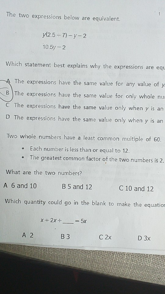 Solved The two expressions below are equivalent. y(2.5 - 7) | Chegg.com