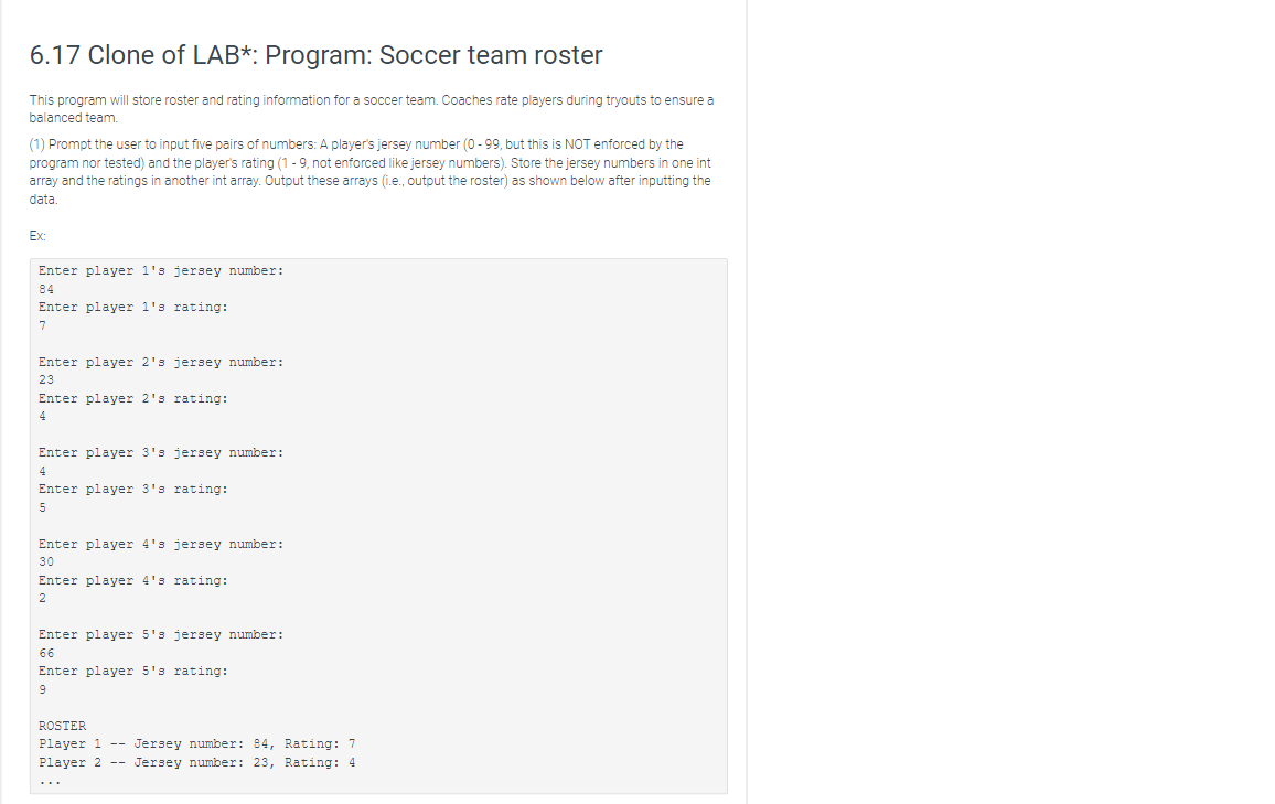 6.17 Clone of LAB*: Program: Soccer team roster This | Chegg.com