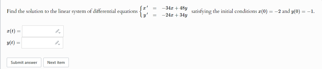 Solved Find the solution to ﻿the linear system of | Chegg.com
