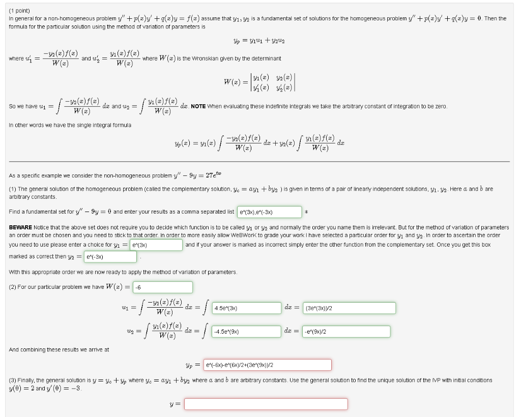 Solved (1 point) In general for a non-homogeneous problemy" | Chegg.com