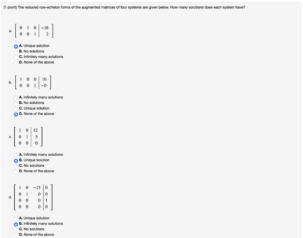 Solved (1 point) The reduced row-echelon forms of the | Chegg.com