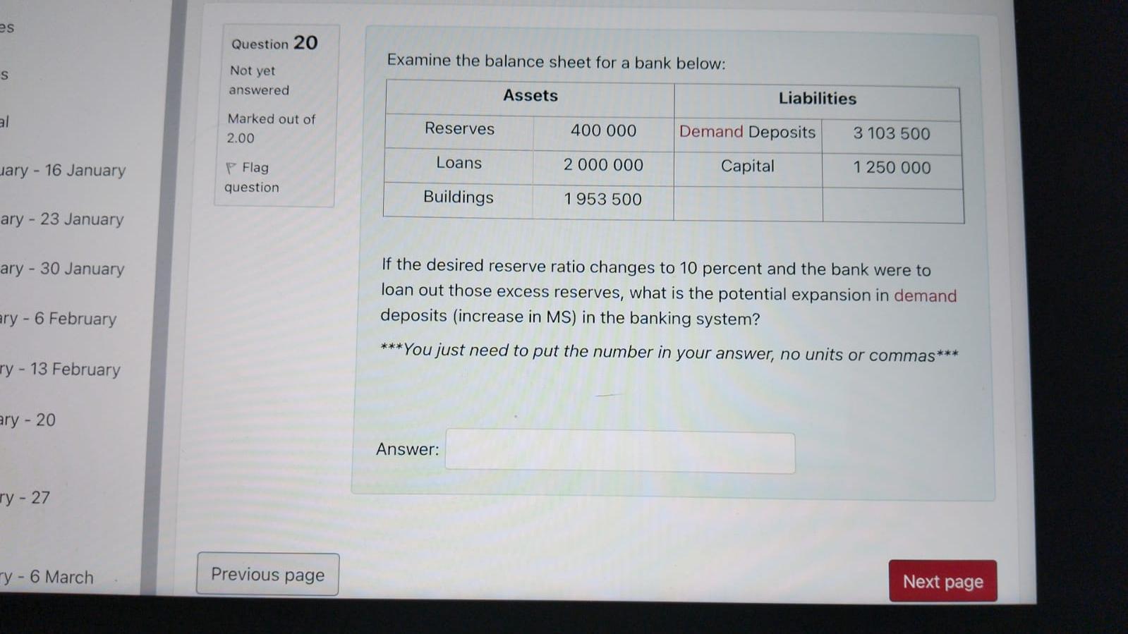 Solved es Question 20 Examine the balance sheet for a bank | Chegg.com