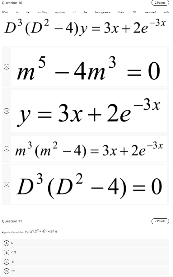 Solved Question 10 2 Points What is the auxiliary equation | Chegg.com