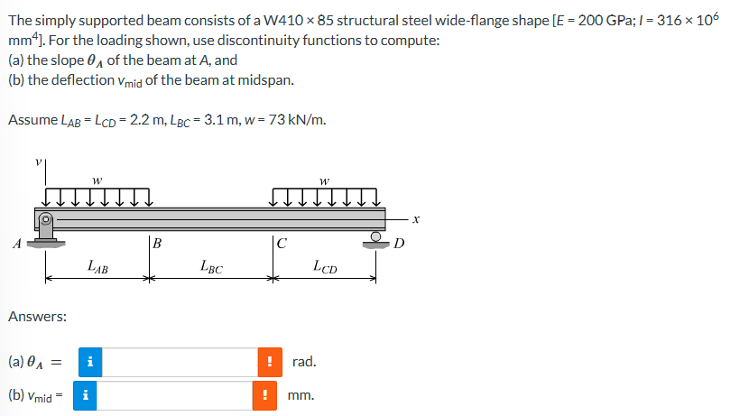 Solved The simply supported beam consists of a W410 ×85 | Chegg.com