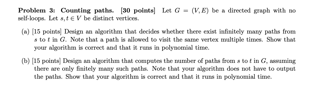 Solved Problem 3: Counting paths. [30 points) Let G = | Chegg.com