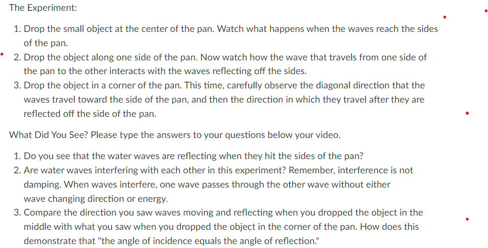 Solved 1. Drop the small object at the center of the pan. | Chegg.com