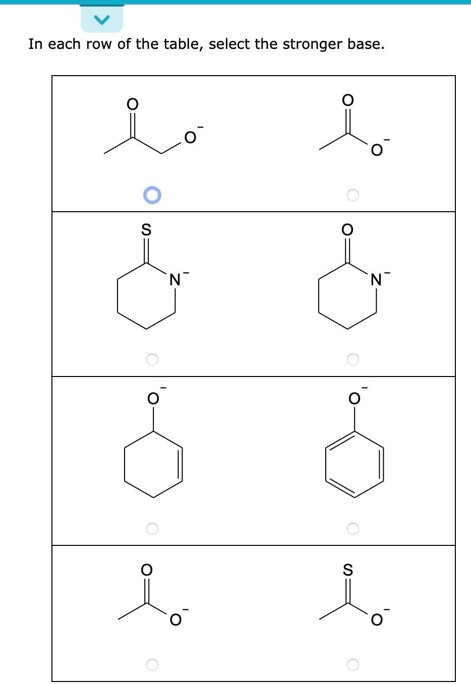 Solved In each row of the table, select the stronger base. | Chegg.com