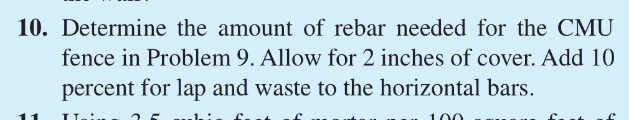 10. Determine the amount of rebar needed for the CMU | Chegg.com
