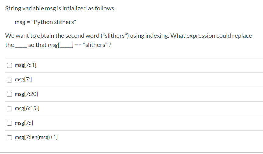 Solved String variable msg is intialized as follows: msg = | Chegg.com