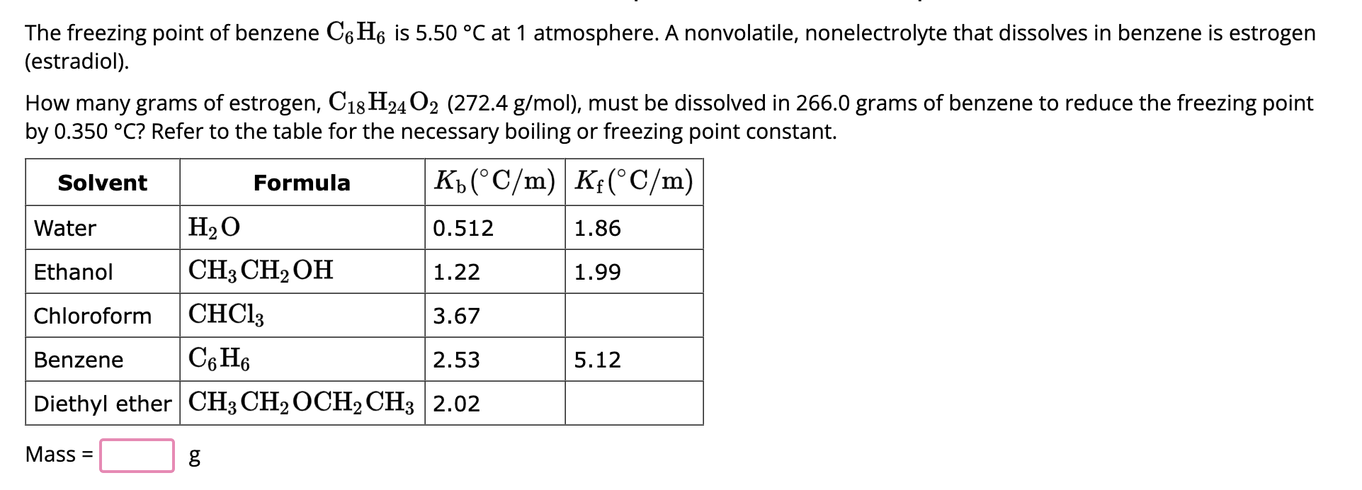 Solved The freezing point of benzene C6H6 is 5.50∘C at 1 | Chegg.com
