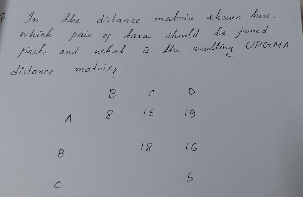 Solved 9. In the distance matrix shown here, which pair of | Chegg.com