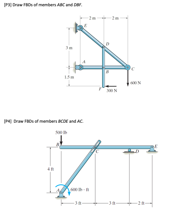 Solved [P3] Draw FBDs of members ABC and DBF. 2 m 2 m E I 3 | Chegg.com