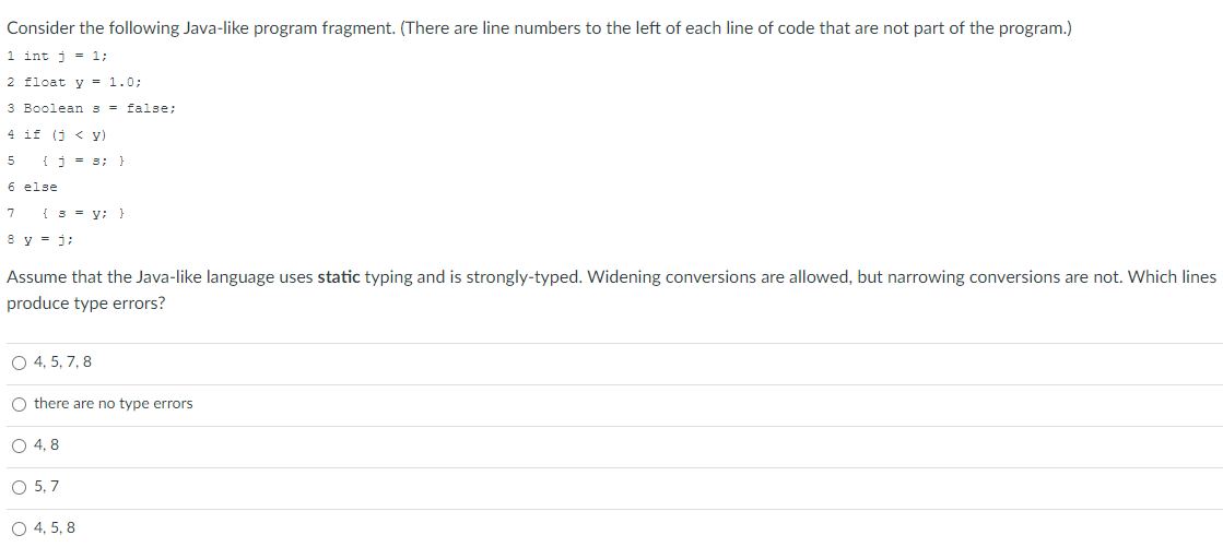 Solved Consider the following Java-like program fragment. | Chegg.com