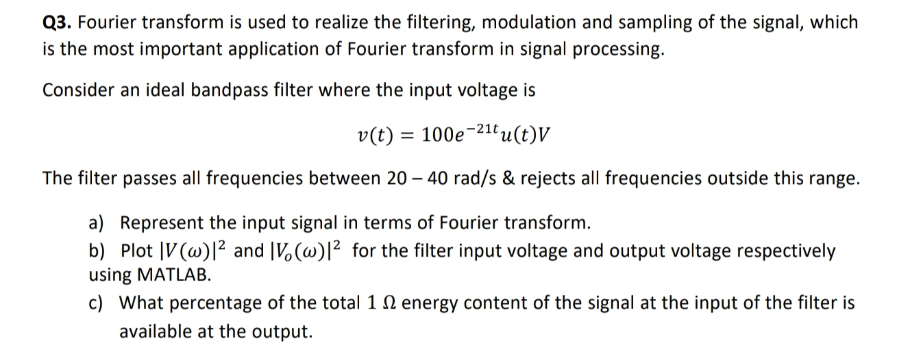Solved Q3. ﻿Fourier transform is used to realize the | Chegg.com