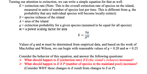 Solved Turning our attention to extinction, we can write a | Chegg.com