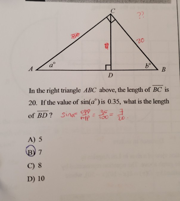 Solved ?2 a° A D In the right triangle ABC above, the length | Chegg.com