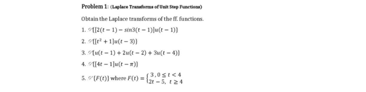 Solved Problem 1: (Laplace Transforms of Unit Step | Chegg.com