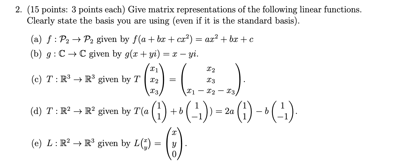 Solved 2. (15 points: 3 points each) Give matrix | Chegg.com