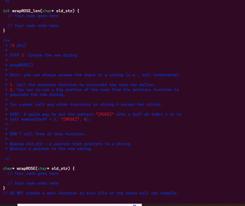 Solved int wrapROSE_len(char* old_str) \{ 7) Your code goes | Chegg.com