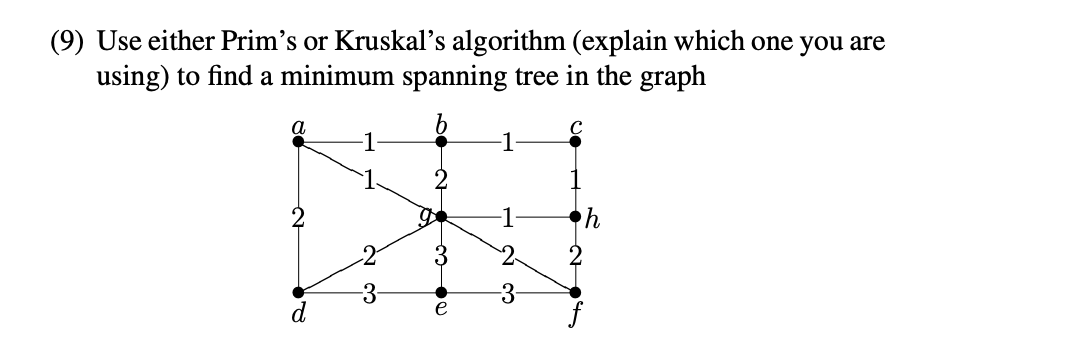 Solved (9) Use either Prim's or Kruskal’s algorithm (explain | Chegg.com