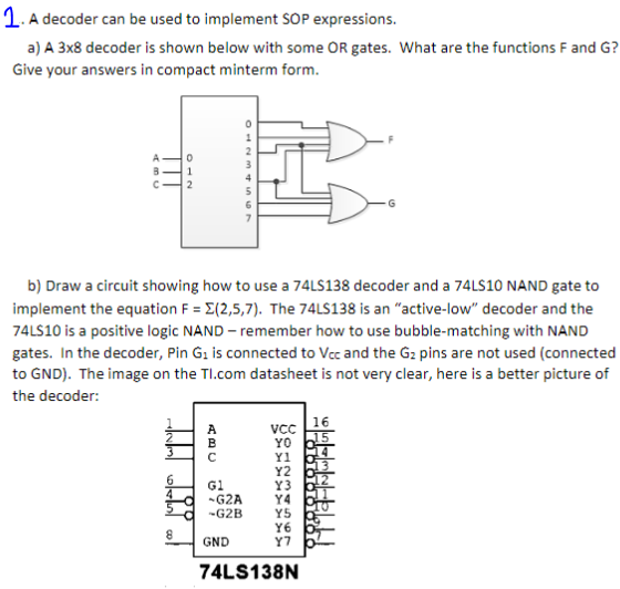 Solved 1. A decoder can be used to implement SOP | Chegg.com