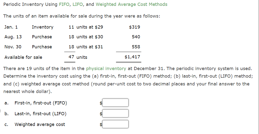 Solved Periodic Inventory Using FIFO, LIFO, and Weighted | Chegg.com