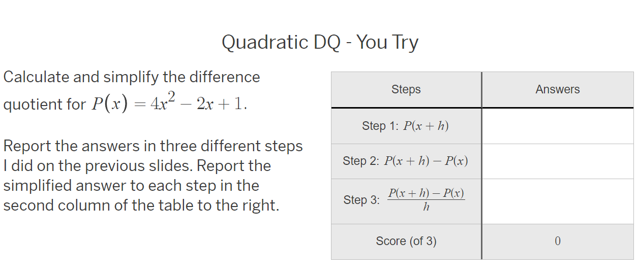 Solved Quadratic DQ - ﻿You TryCalculate and simplify the | Chegg.com