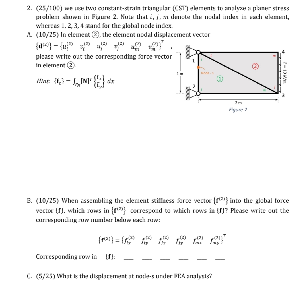 Solved 2. (25/100) we use two constant-strain triangular | Chegg.com