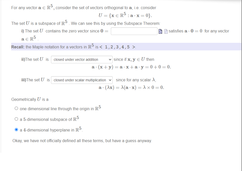 Solved For any vector a € R5, consider the set of vectors | Chegg.com