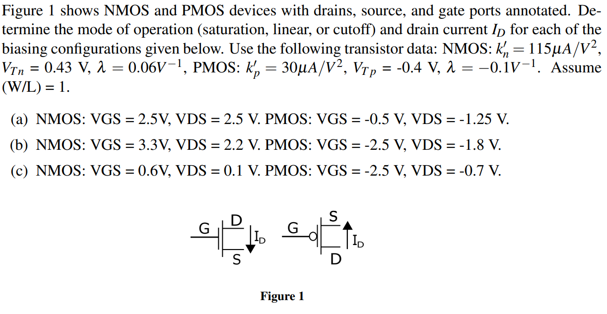Solved Figure 1 shows NMOS and PMOS devices with drains, | Chegg.com