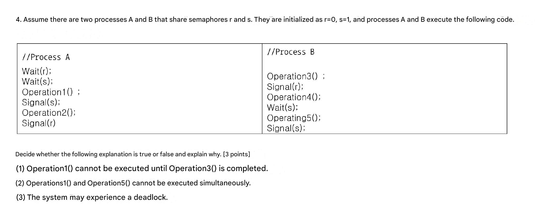 Solved 4. ﻿Assume there are two processes \( ﻿A \) ﻿and \( | Chegg.com