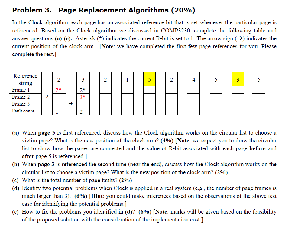 Problem 3. Page Replacement Algorithms (20%) In the | Chegg.com