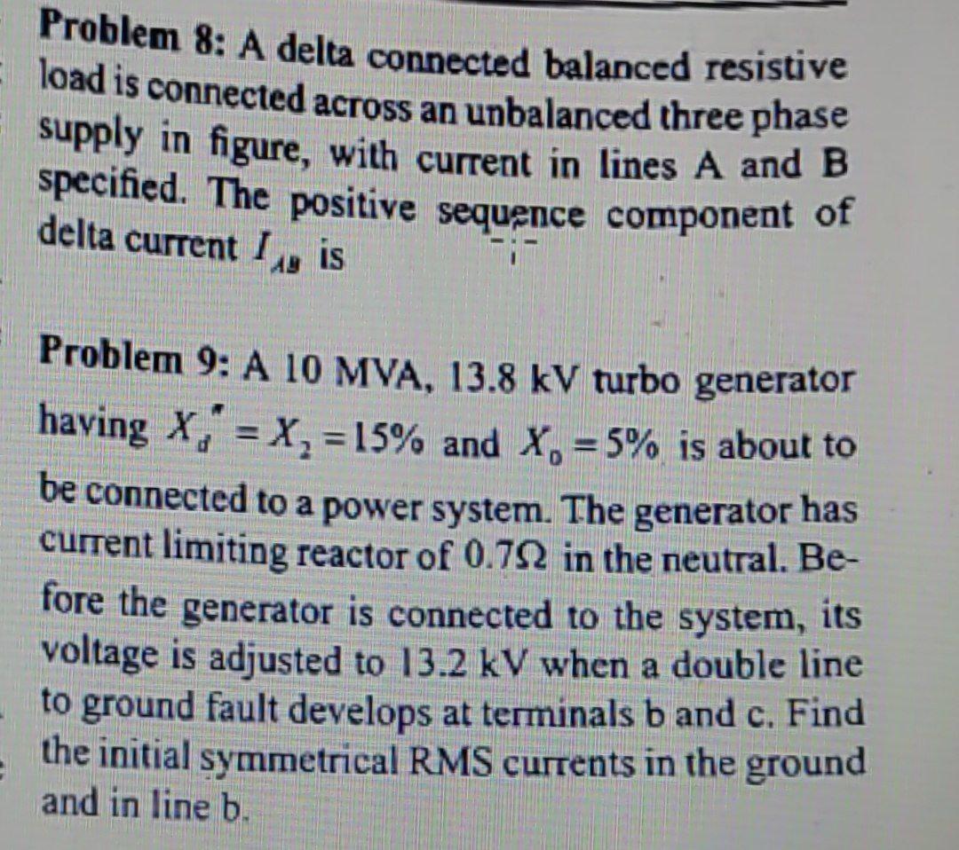Solved Problem 8: A delta connected balanced resistive :load | Chegg.com