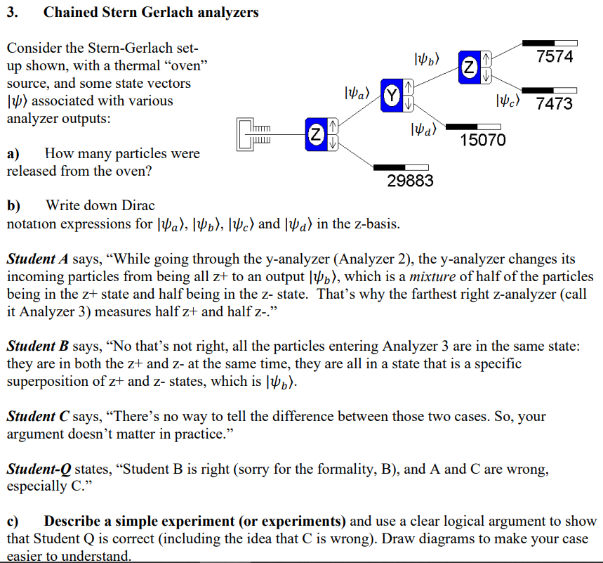Solved 3. Chained Stern Gerlach analyzers Consider the | Chegg.com