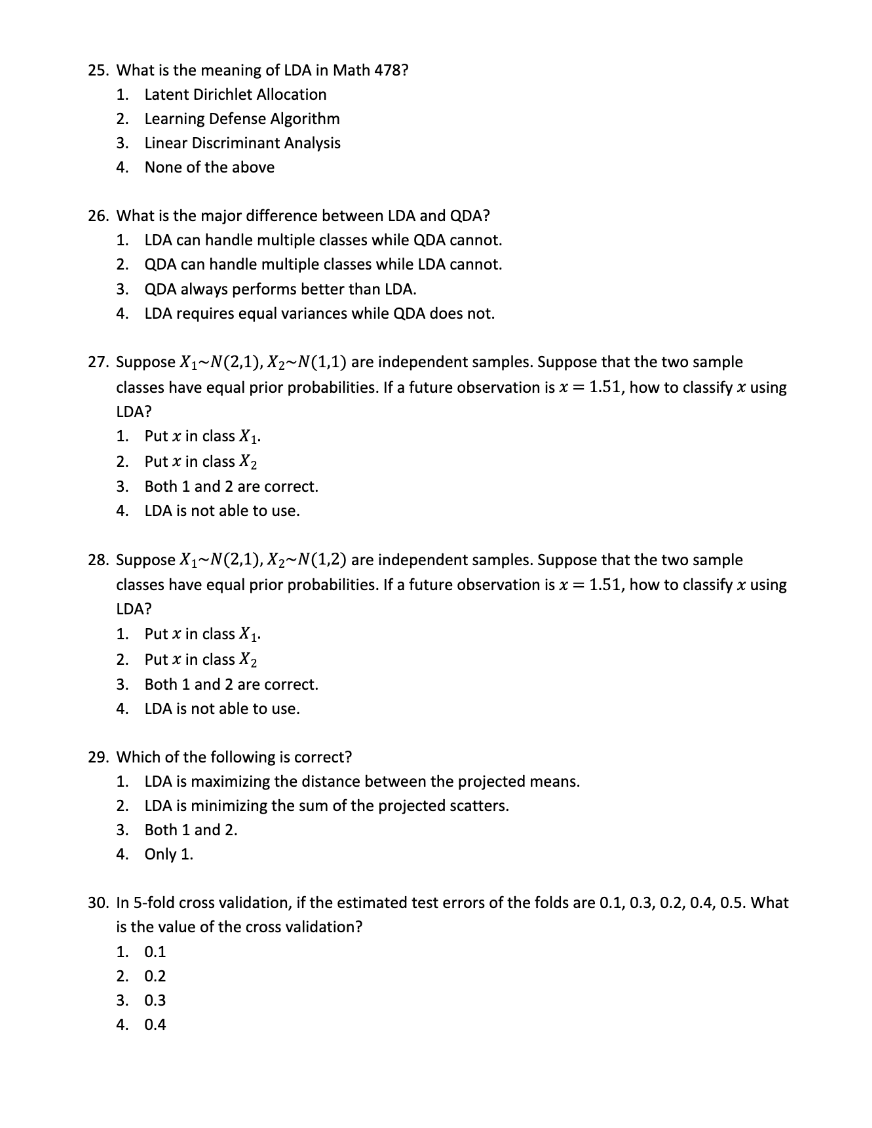 Solved 25. What is the meaning of LDA in Math 478? 1. Latent | Chegg.com
