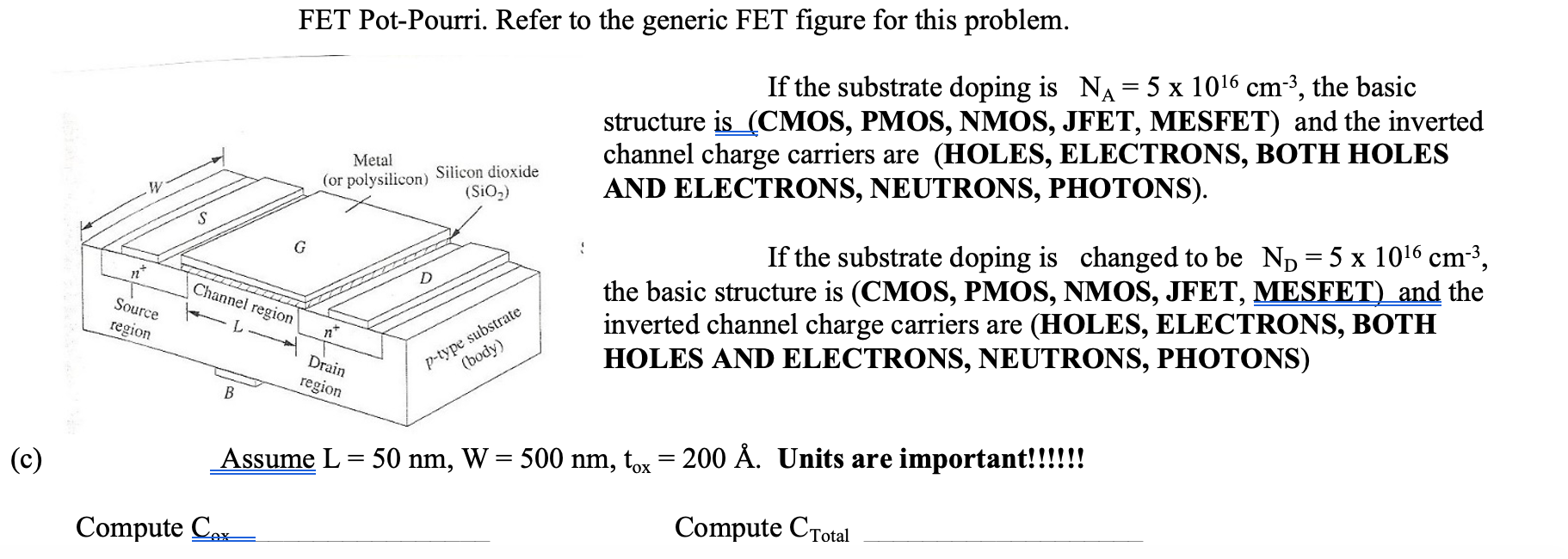 Solved FET Pot-Pourri. Refer to the generic FET figure for | Chegg.com