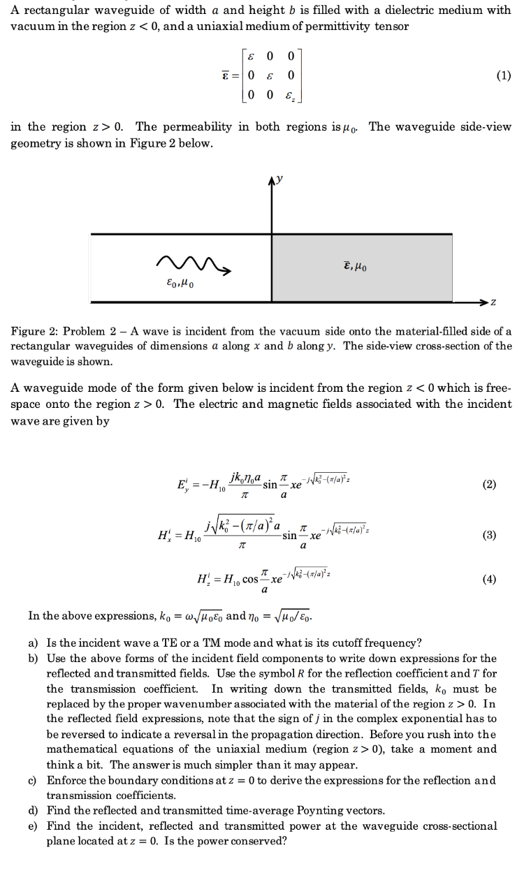 Solved A rectangular waveguide of width a and height b is | Chegg.com