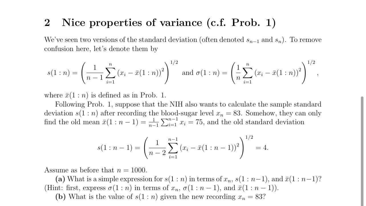 Solved 2 Nice properties of variance (c.f. Prob. 1) We've | Chegg.com