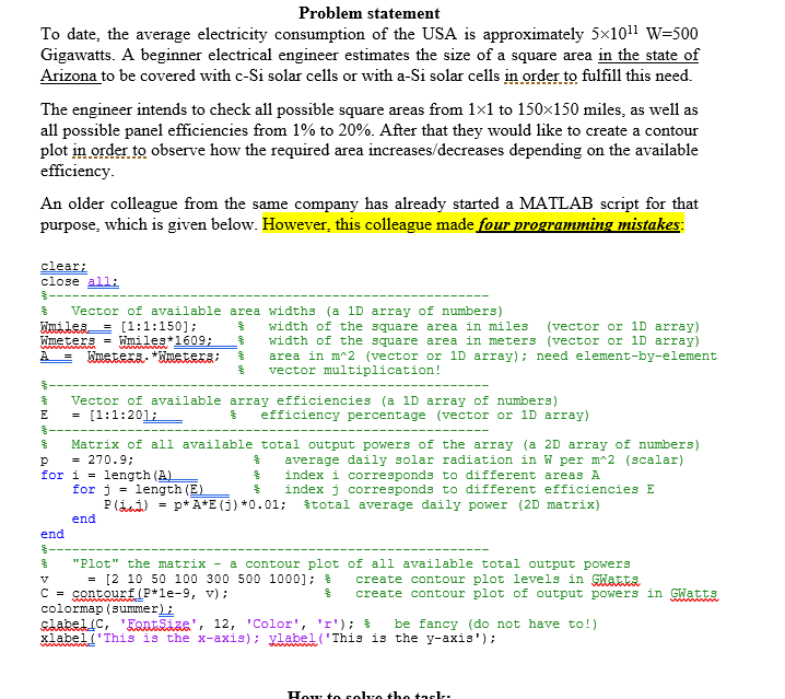 Solved find the 4 programming mistakes in this MATLAB | Chegg.com