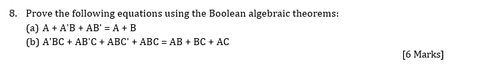 Solved Prove the following equations using the Boolean | Chegg.com