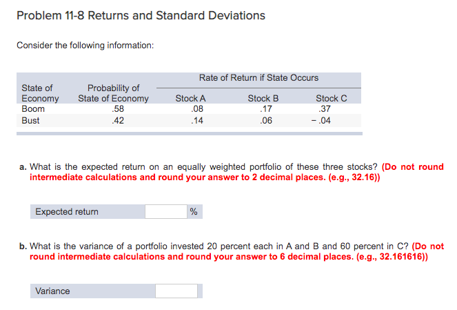 Solved Problem 11-8 Returns and Standard Deviations Consider | Chegg.com