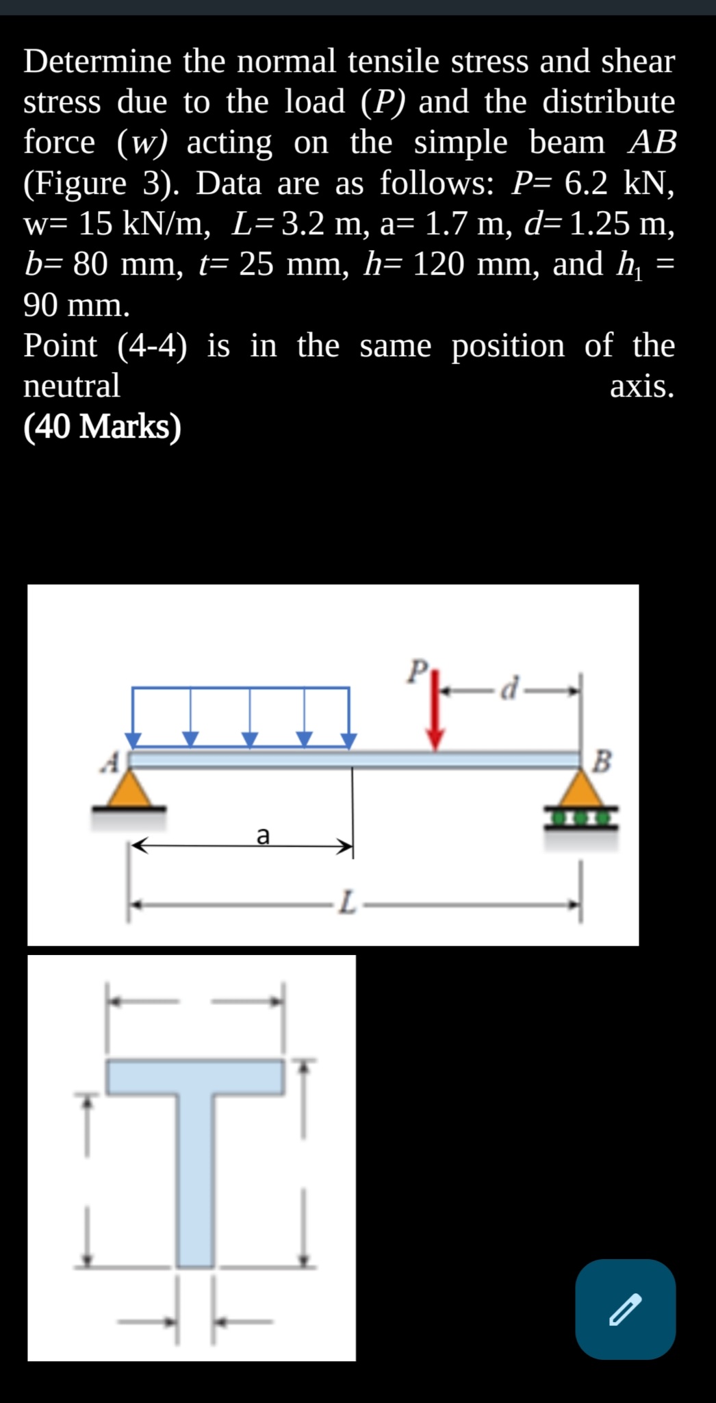 Determine the normal tensile stress and shear stress | Chegg.com