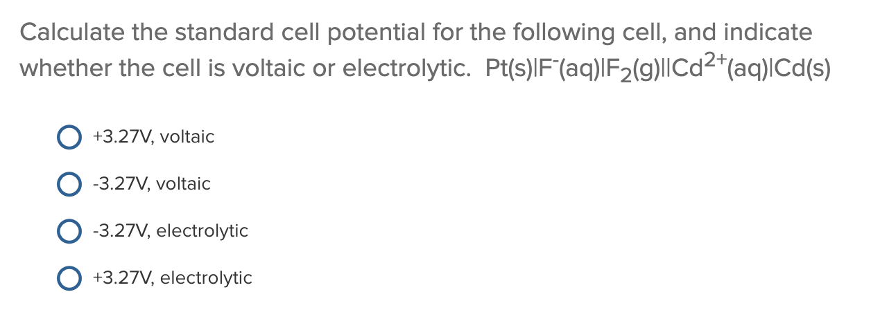 Solved Calculate the standard cell potential for the | Chegg.com