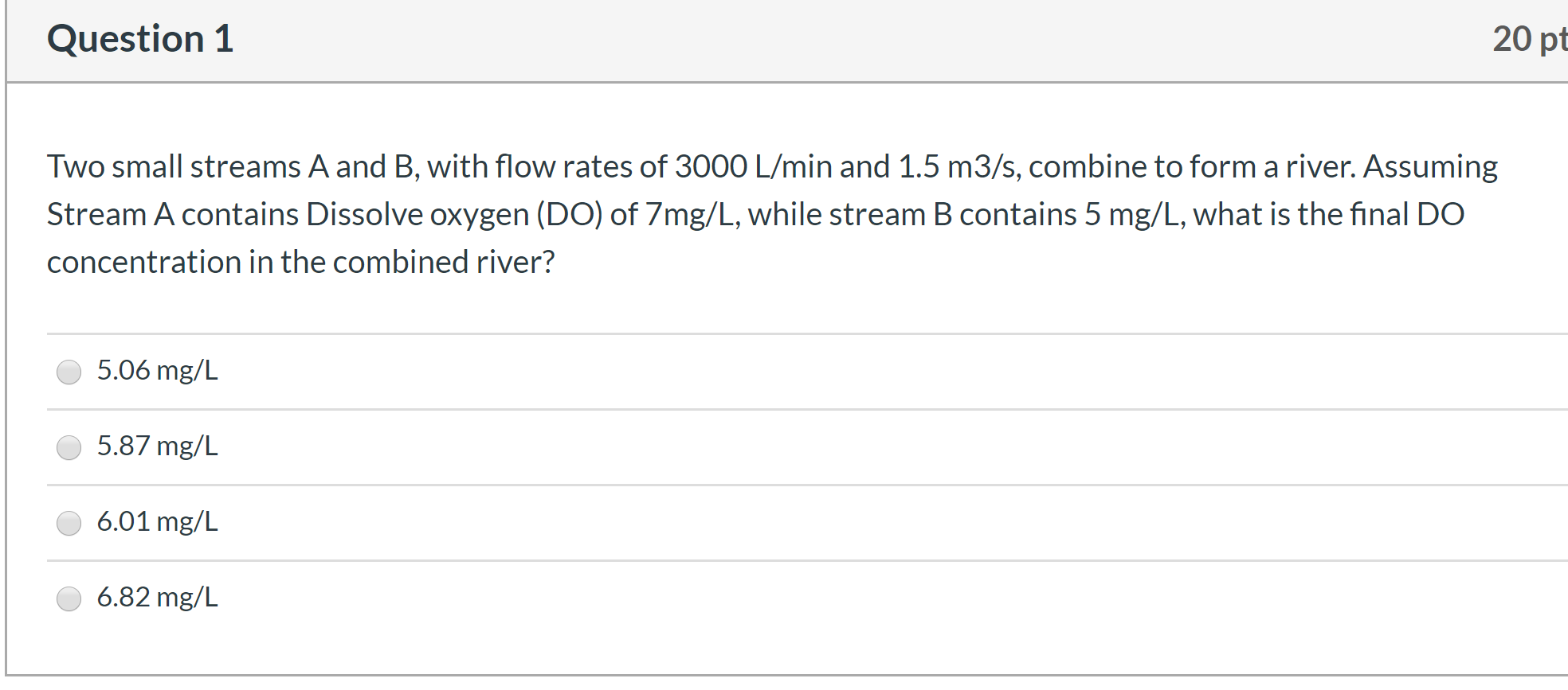 Solved Question 1 20 pt Two small streams A and B, with flow | Chegg.com