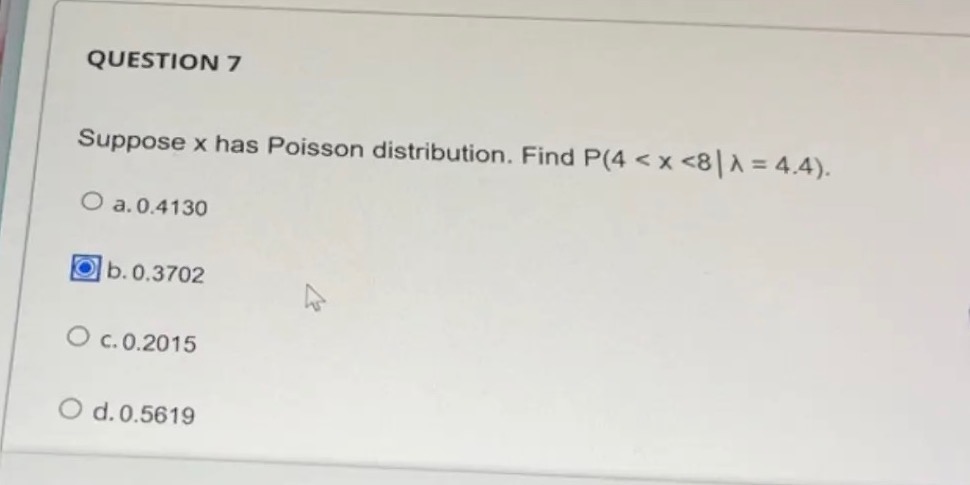 Solved Suppose x has Poisson distribution. Find P(4 | Chegg.com