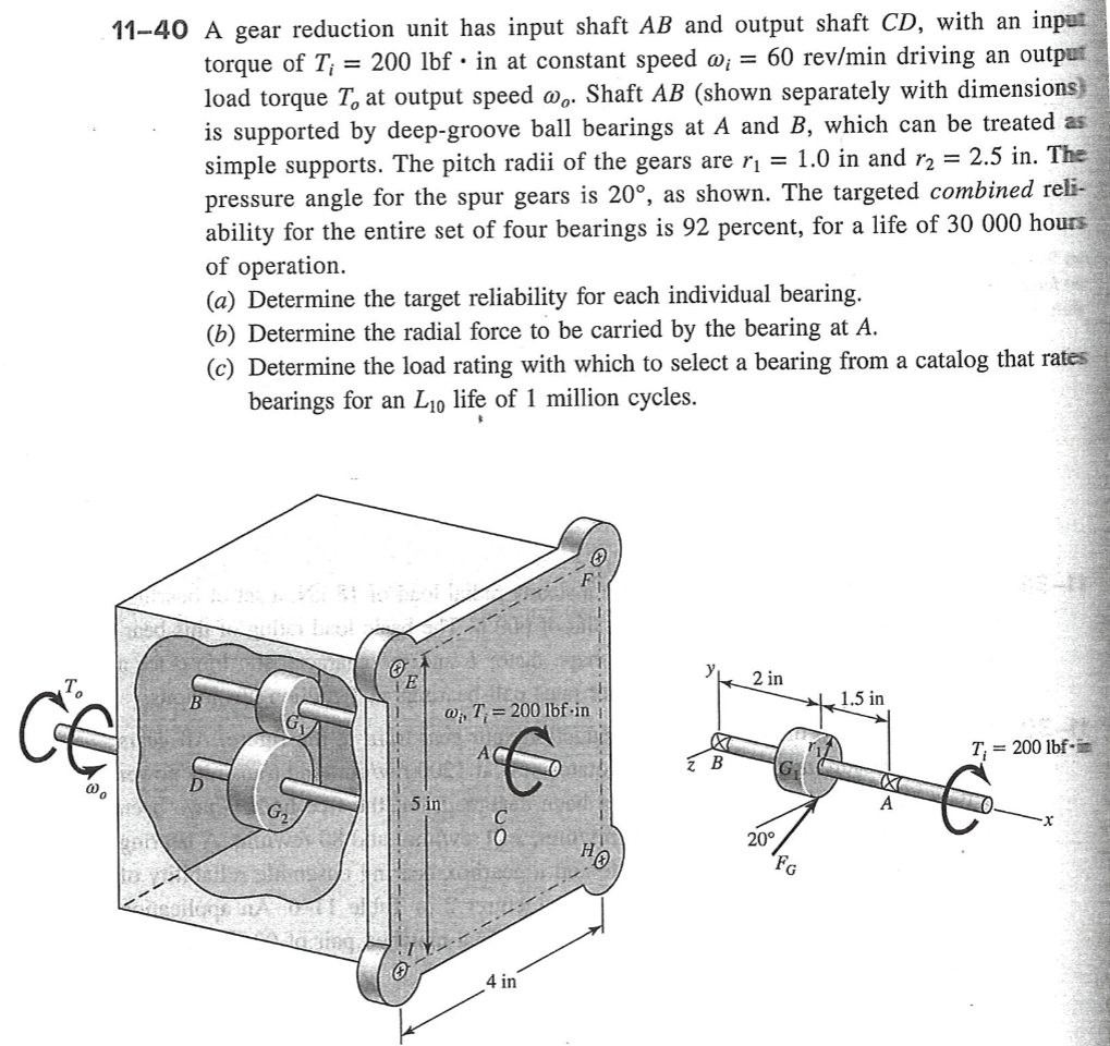 Solved 11-40 A gear reduction unit has input shaft AB and | Chegg.com