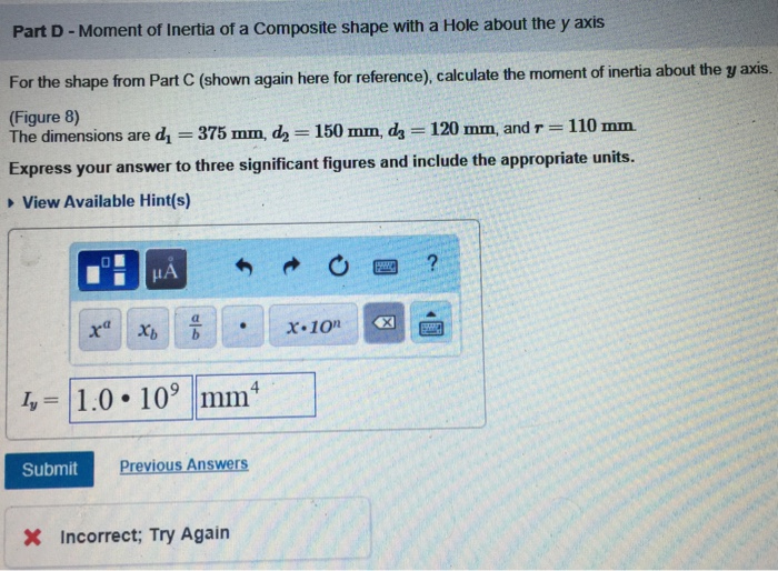 Solved Part D -Moment of Inertia of a Composite shape with a | Chegg.com