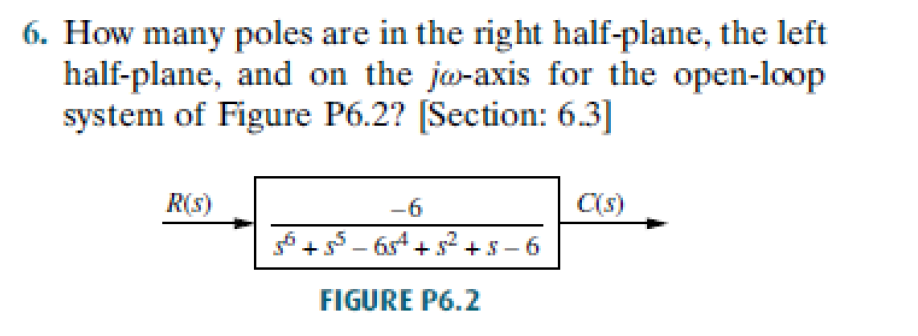 Solved 6. How many poles are in the right half-plane, the | Chegg.com