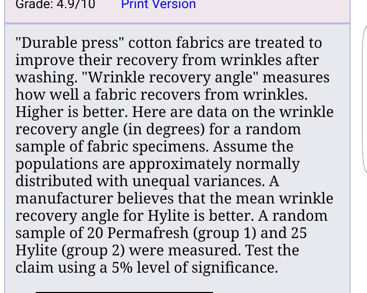 Solved Grade: 4.9/10 Print Version "Durable press" cotton | Chegg.com