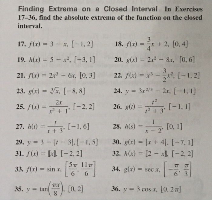 Solved Finding Extrema on a Closed Interval In Exercises | Chegg.com